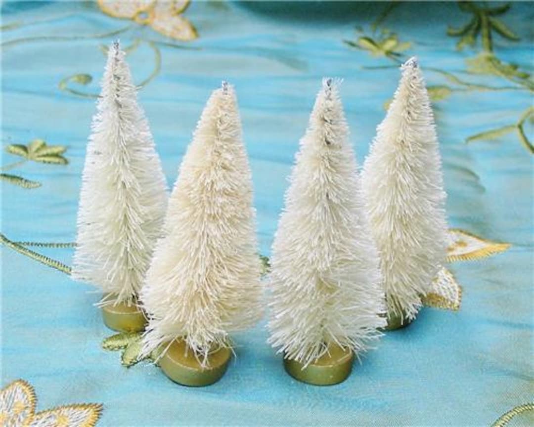 Christmas Set of 4 Teeny Tiny Wonky off White Bottle Brush 3 Inch Putz ...