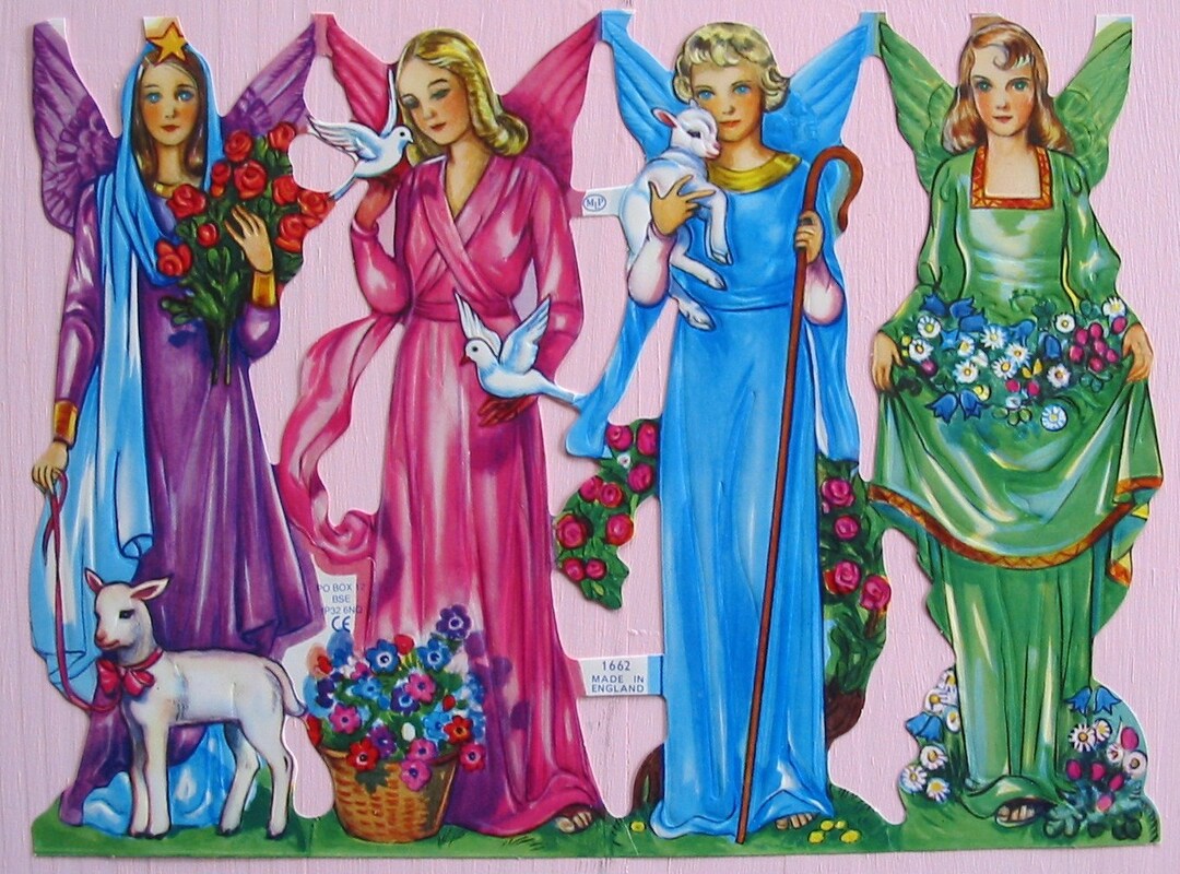 Lovely Colorful Angels Christmas Victorian Paper Scrap - Etsy
