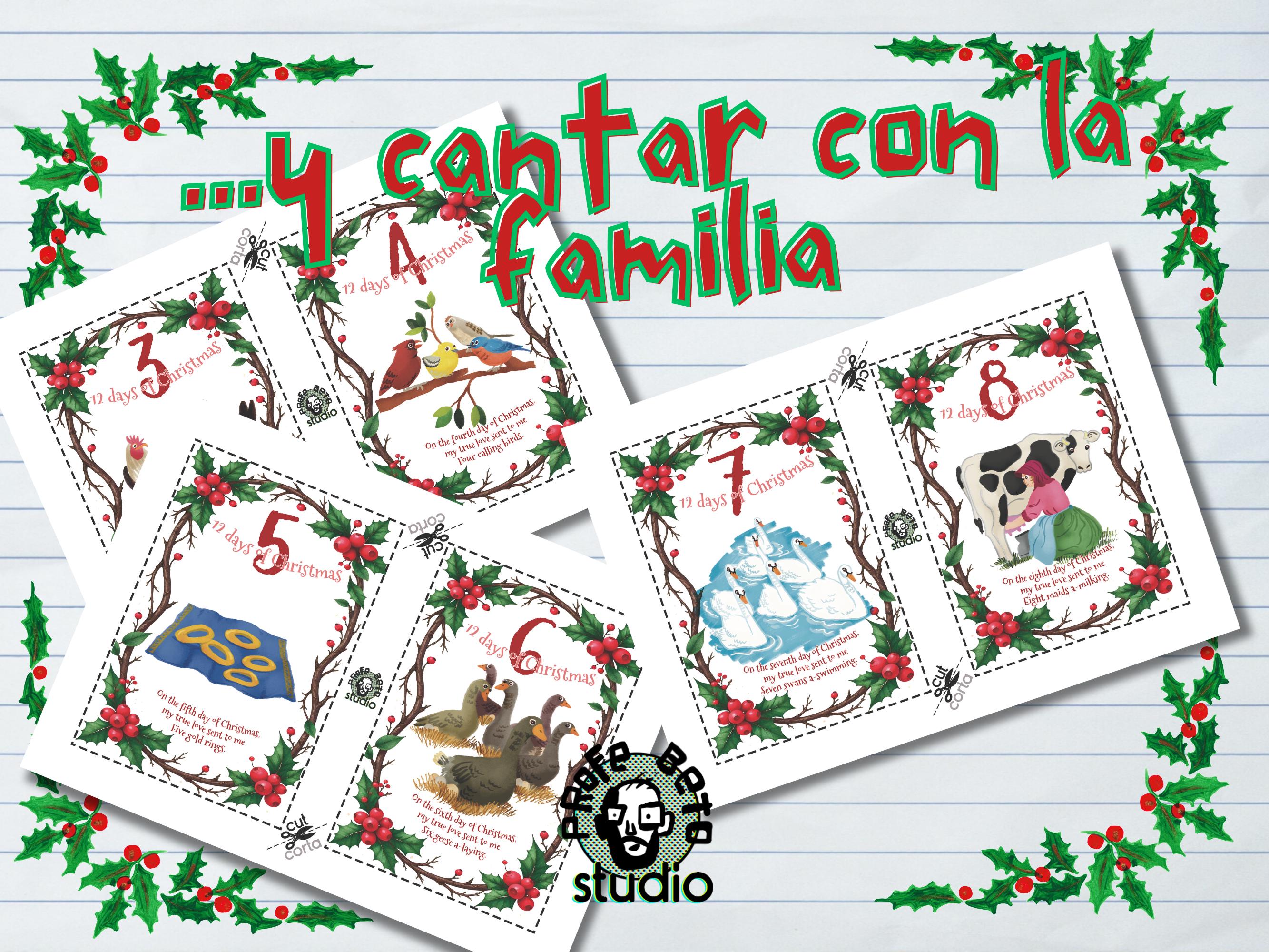 12 Days of Christmas Printable Cards Kids Song, Educational Holiday ...