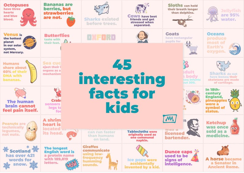 Printable Fun Fact Cards for Kids, Instant Download Educational Cards ...