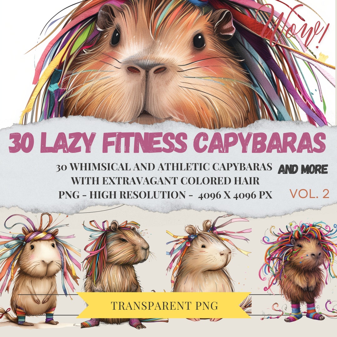 Lazy Fitness Capybaras Vol. 2 30 Cute Capybara Pngs, Quirky Animals ...