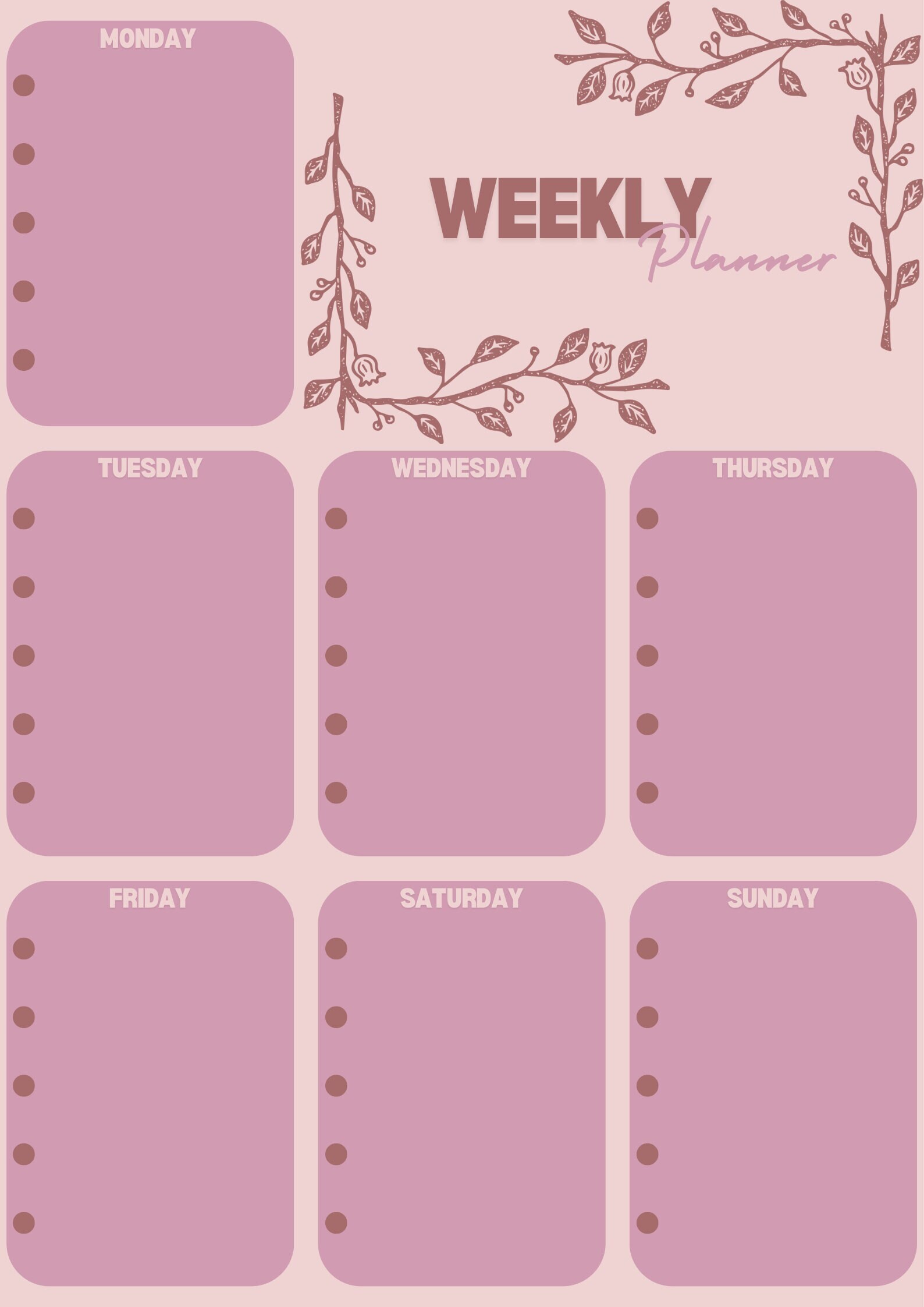 Pink Weekly Planner Template (printable PDF File) - Etsy