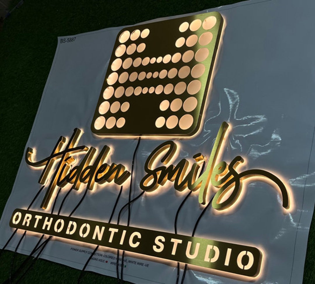 Custom 3D Backlit Sign, LED Metal Sign, Brushed Gold Backlit Sign ...