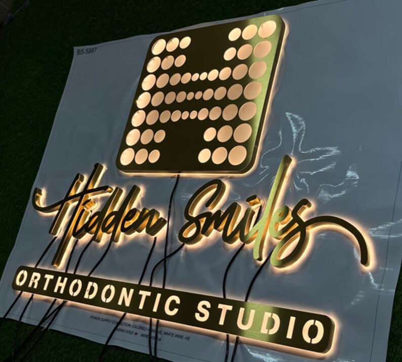 Custom 3D Backlit Sign, LED Metal Sign, Brushed Gold Backlit Sign ...