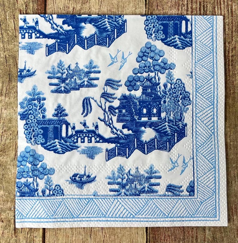 Chinoiserie Style Blue and White Paper Napkins, 10x10, Decoupage ...