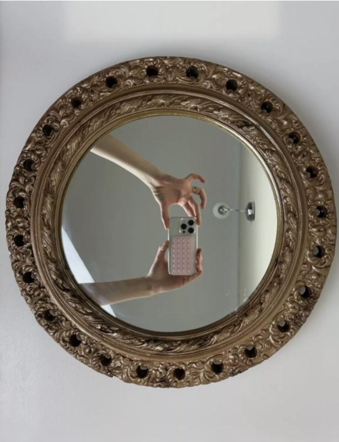 Vintage Round Rococo Style Plaster Moulded Wall Mirror With Scroll ...