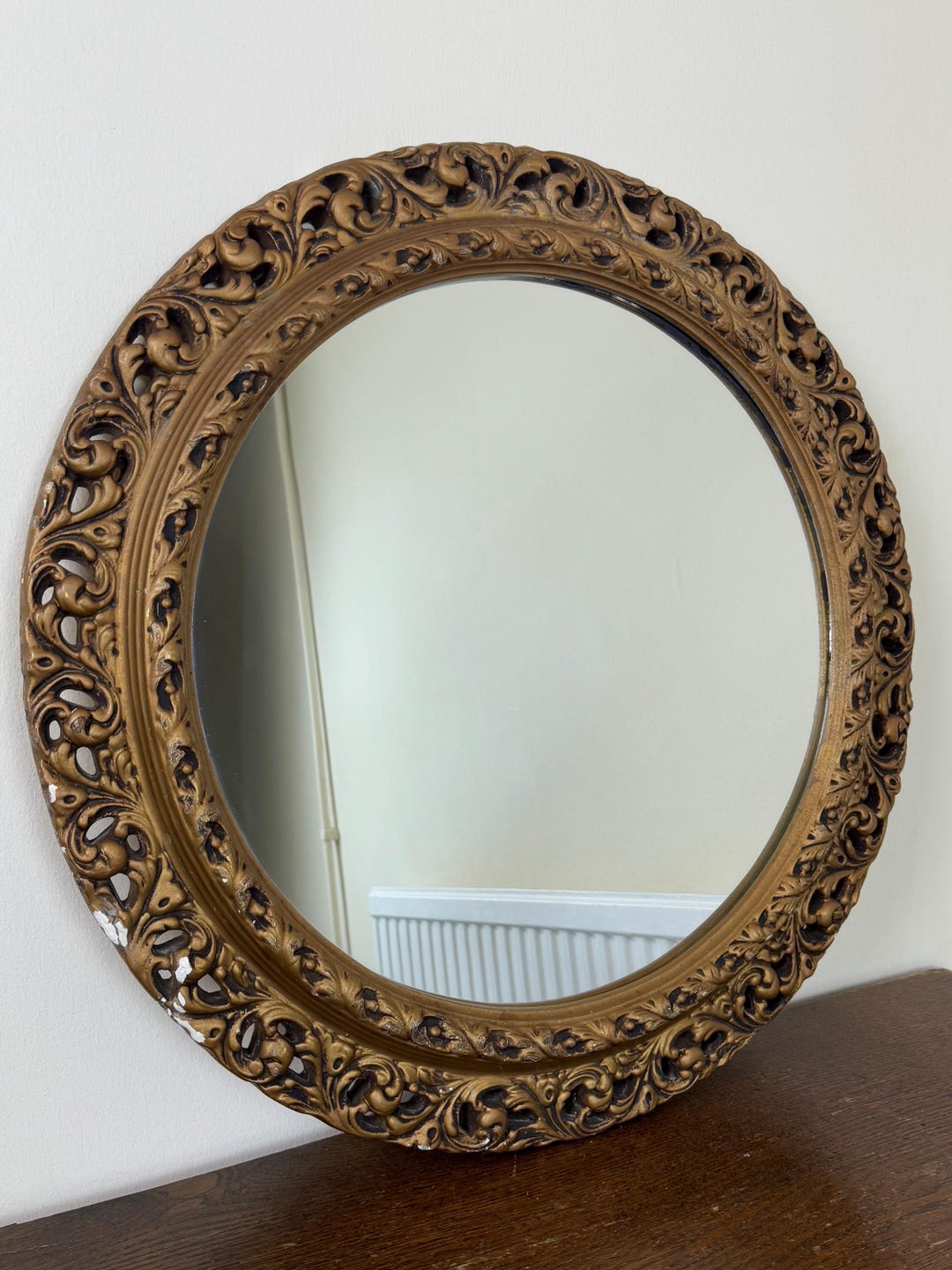 Vintage 23.6 Round Rococo Style Plaster Moulded Wall Mirror With Scroll ...