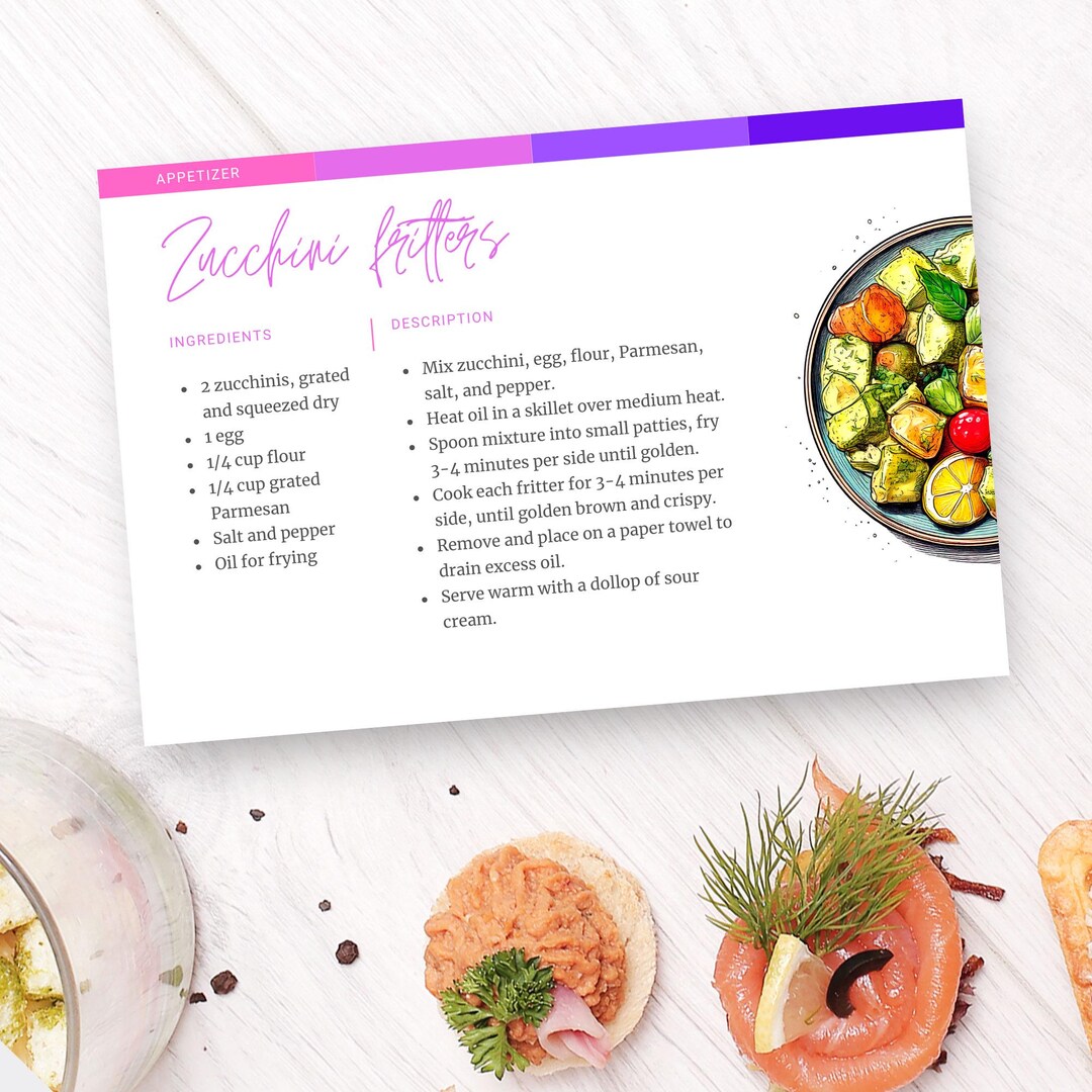 Appetizer Recipe Card, Editable Recipe Card, Printable Recipe Card ...