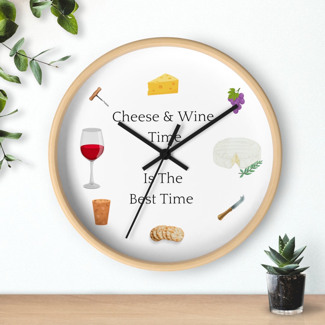 Wine & Cheese O'clock: Elegant Timepiece for Gourmet Lovers, Wall Clock ...