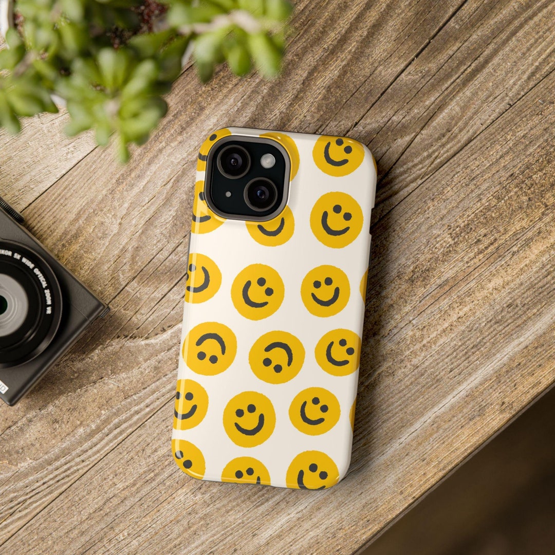 Yellow Smiley Faces iPhone Case With Magsafe & Dual Layer Protection ...