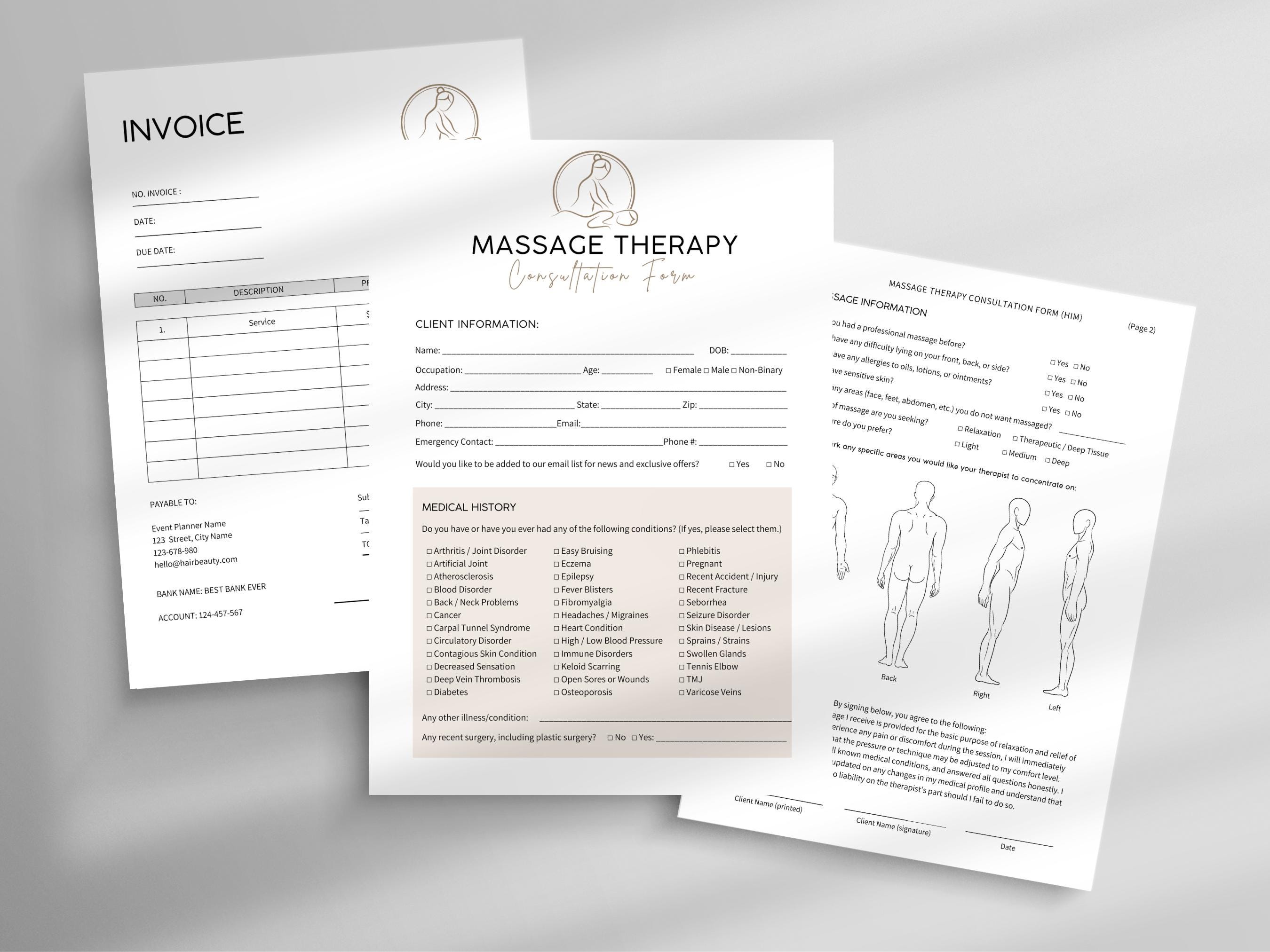 Massage Client Intake And Consent Forms Editable Client Intake Form