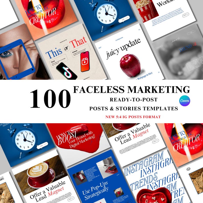 100 Faceless Instagram Templates: Social Media Marketing Posts (canva ...