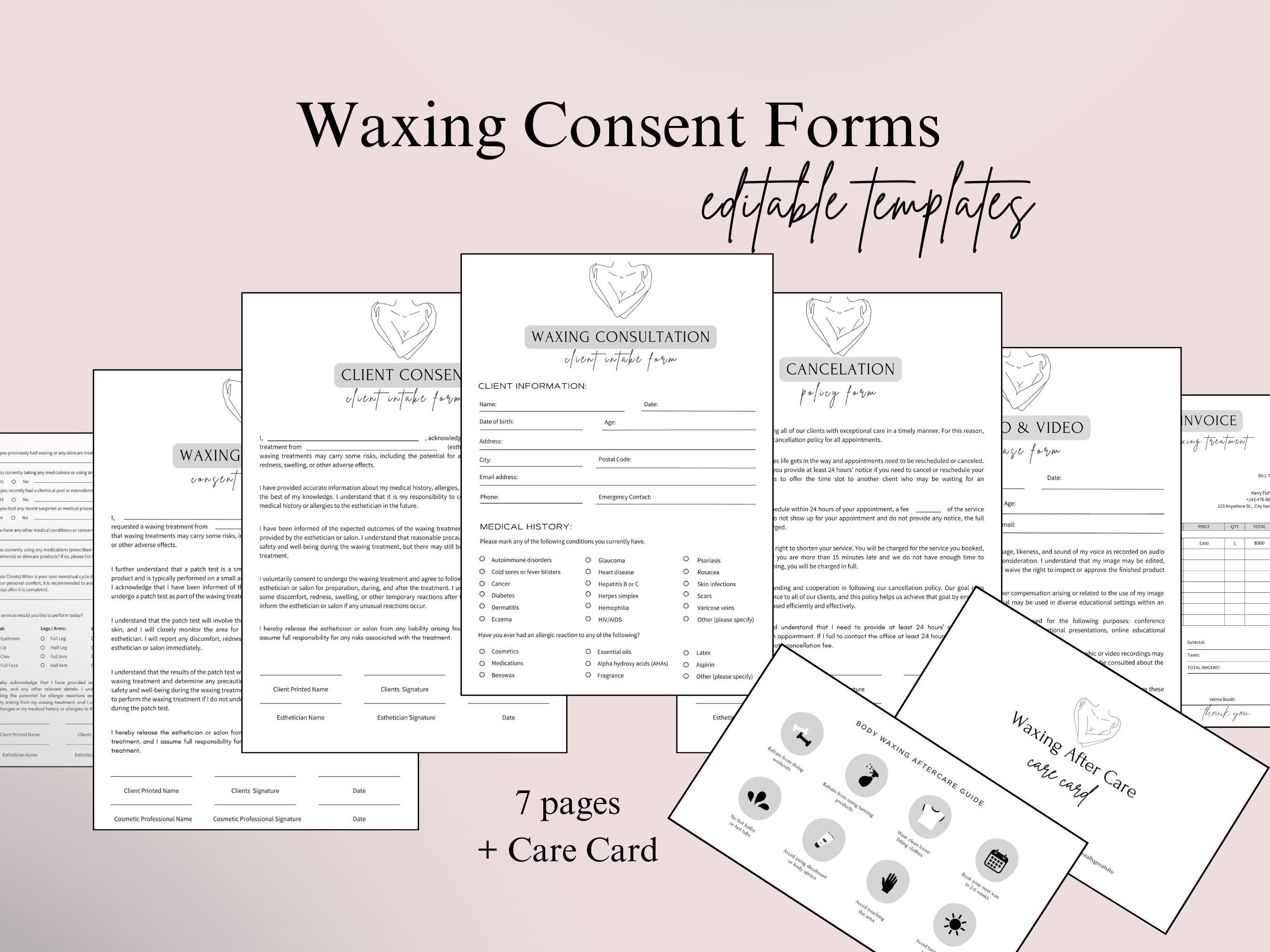 Waxing Consultation Forms Templates, Editable Esthetician Forms ...