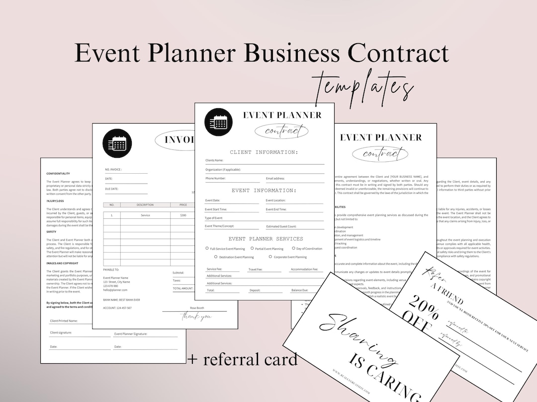 Event Planner Contract Template + Referral Card, Wedding Planning ...