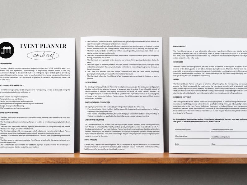 Event Planner Contract Template + Referral Card, Wedding Planning ...