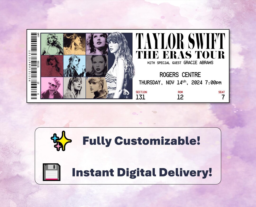 Customizable Taylor Swift Eras Tour Souvenir Ticket Template Double ...