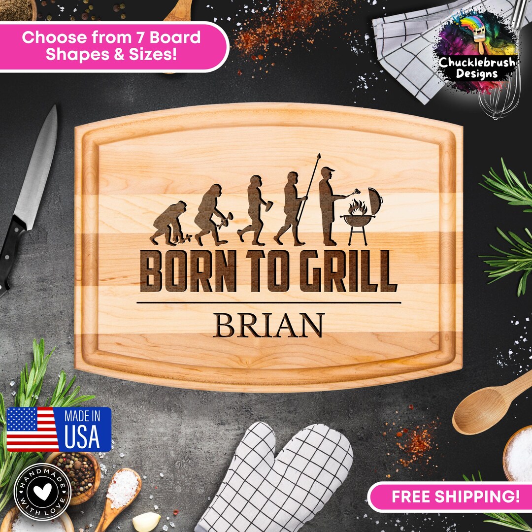 Born to Grill Custom Name Wood Cutting Board, Personalized Grilling ...
