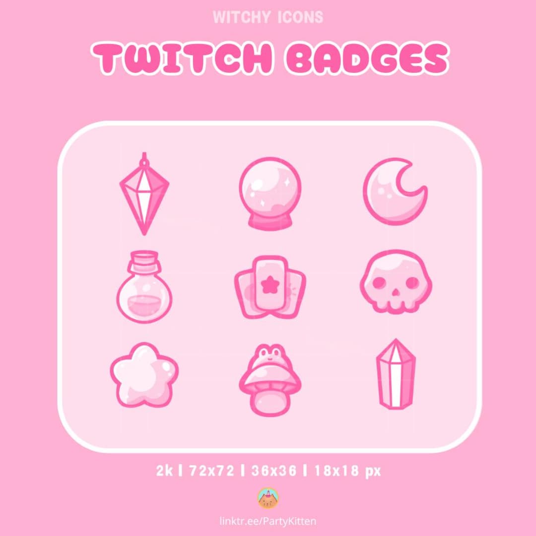 Cute Pink Witch Icons | Twitch Badges | Bits | Sub Badge | Emote | Icon ...