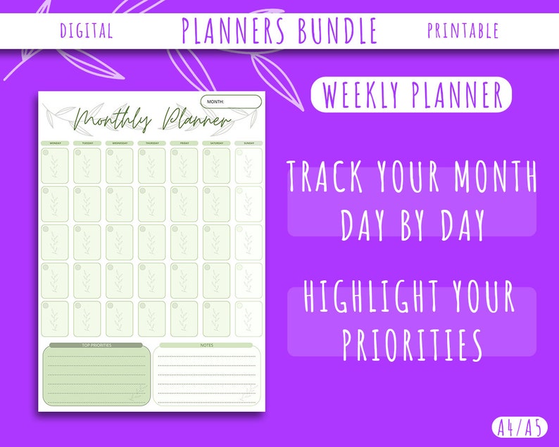 DIGITAL PLANNERS BUNDLE Printable Daily Weekly Monthly Weekly Meal Prep ...