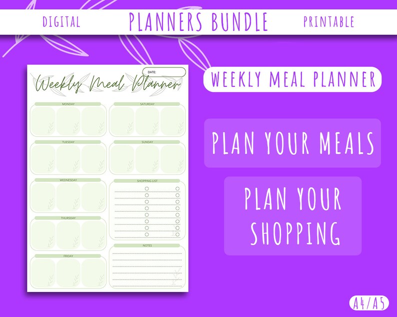 DIGITAL PLANNERS BUNDLE Printable Daily Weekly Monthly Weekly Meal Prep ...