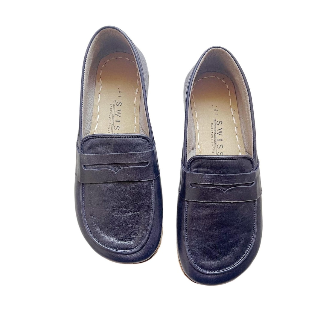 Women Earthing Grounded Shoe, Handmade Leather Barefoot Shoes, Navy ...