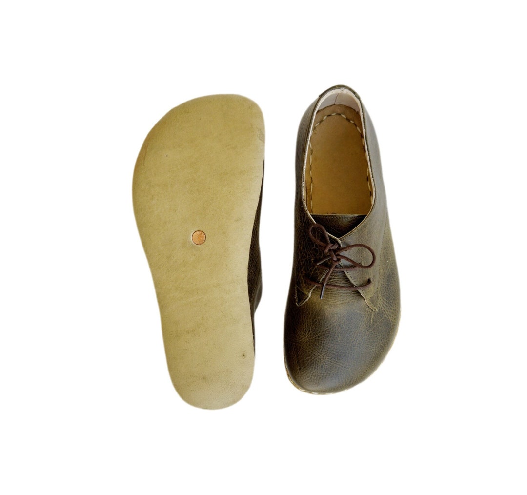 Womens Grounding Shoes Khaki Green, Leather Wide Toe Box Barefoot Shoes ...