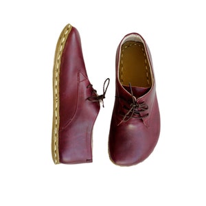 Womens Grounding Shoes Burgundy, Leather Wide Toe Box Barefoot Shoes ...