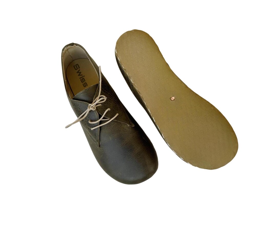 Womens Grounding Shoes Millitary Green, Leather Wide Toe Box Barefoot ...