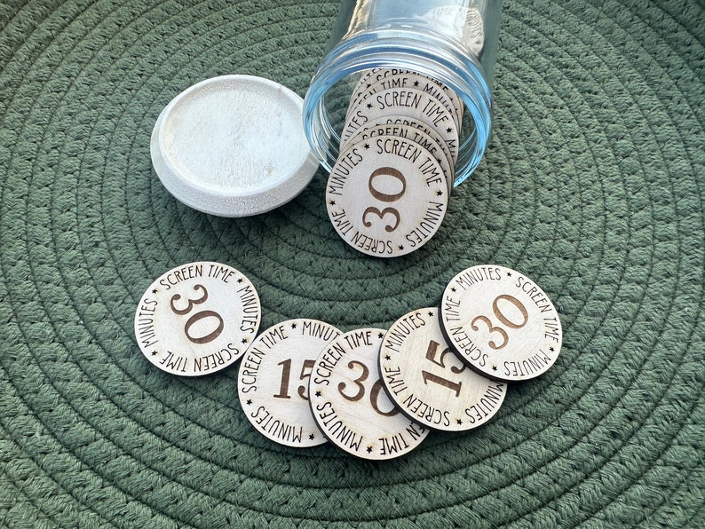 Kids Screen Time Tokens: Maple Wood, Buffalo Plaid Bag - Etsy