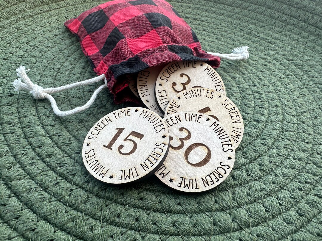 Kids Screen Time Tokens: Maple Wood, Buffalo Plaid Bag - Etsy