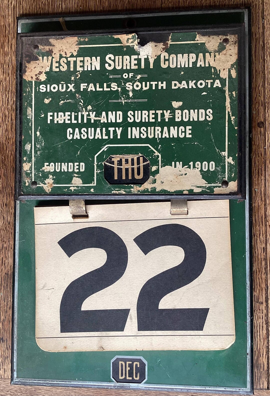 Antique Western Surety Company Sioux Falls South Dakota Perpetual Metal ...