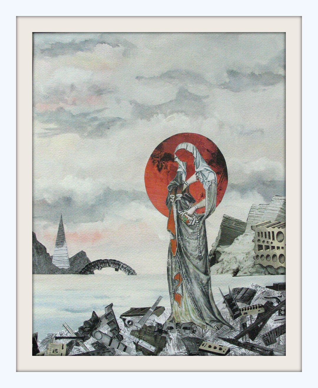 Dystopian Futurist Original Ink Water Color Collage by Artist Susan ...