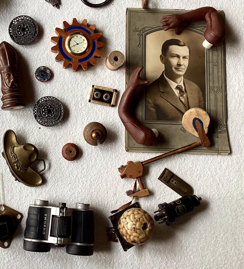 Found Objects Box Assemblage Mixed Media Shadow Box Art Vintage Display ...