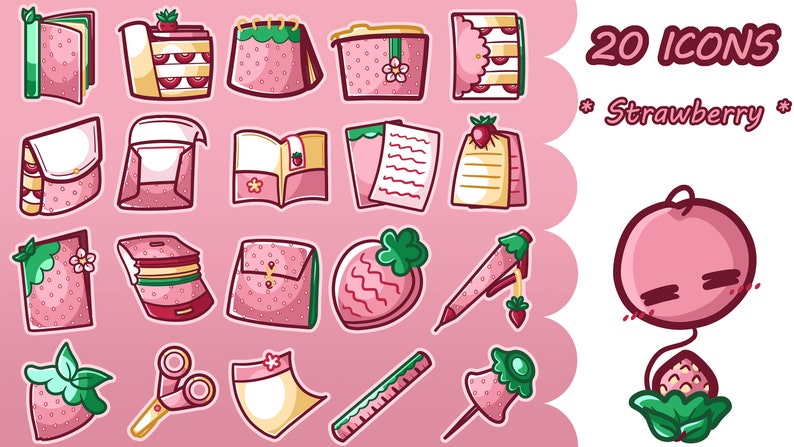 Strawberry/pineberry Pastel Hand Drawn Desktop Folder Icons || MAC and ...