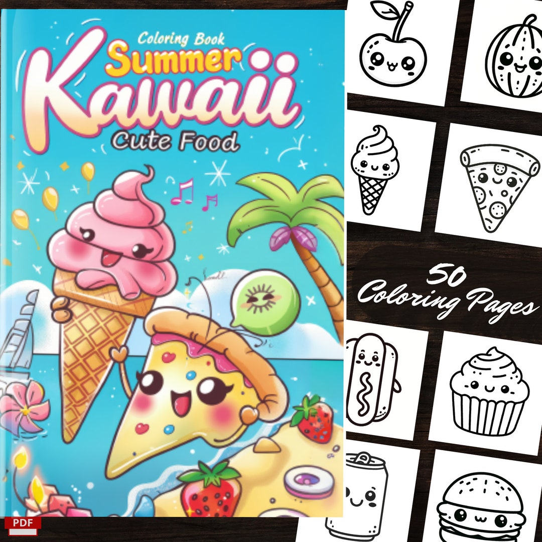 Kawaii Fruits Coloring Book: 50 Pages of Bold Easy Coloring Adorable ...
