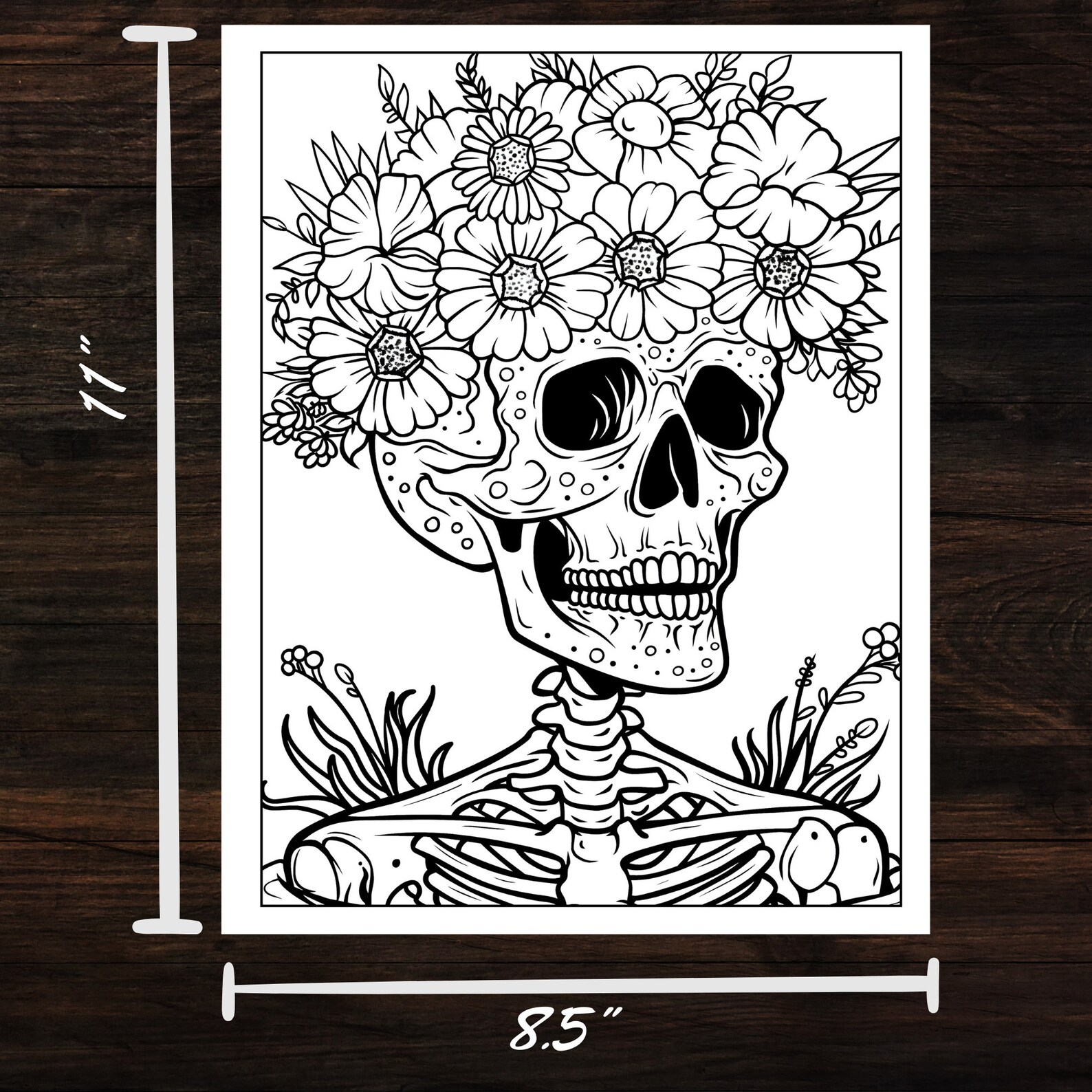 Skulls and Flowers Coloring Book : 50 Floral Art Printable Coloring ...
