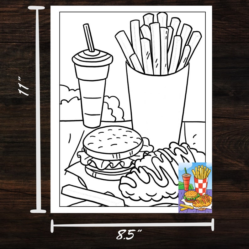 Fast Food Coloring Book: 50 Coloring Pages of Junk Food Drawing Cartoon ...