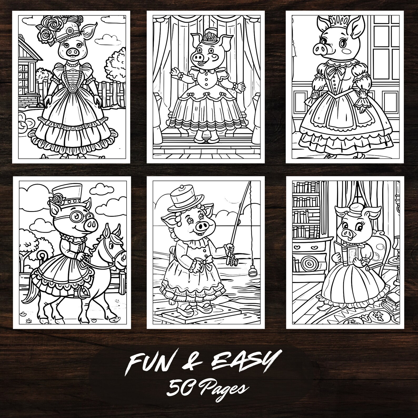 Madame Piggy Coloring Book: 50 Printable Pages of Posh Pigs Vintage Art ...