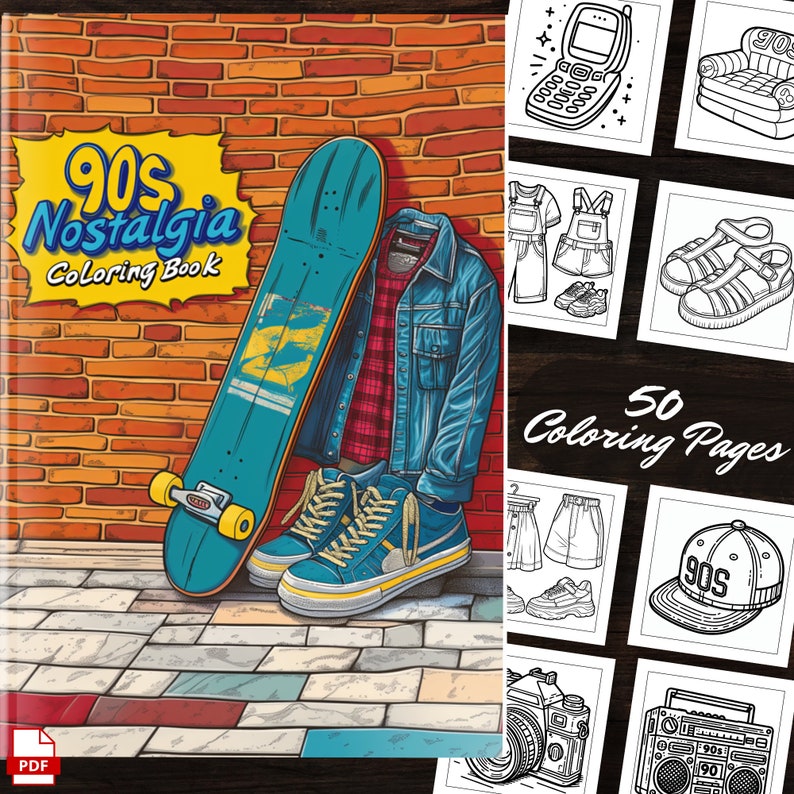 90s Nostalgia Coloring Book: 50 Coloring Pages to Relive Your Childhood ...