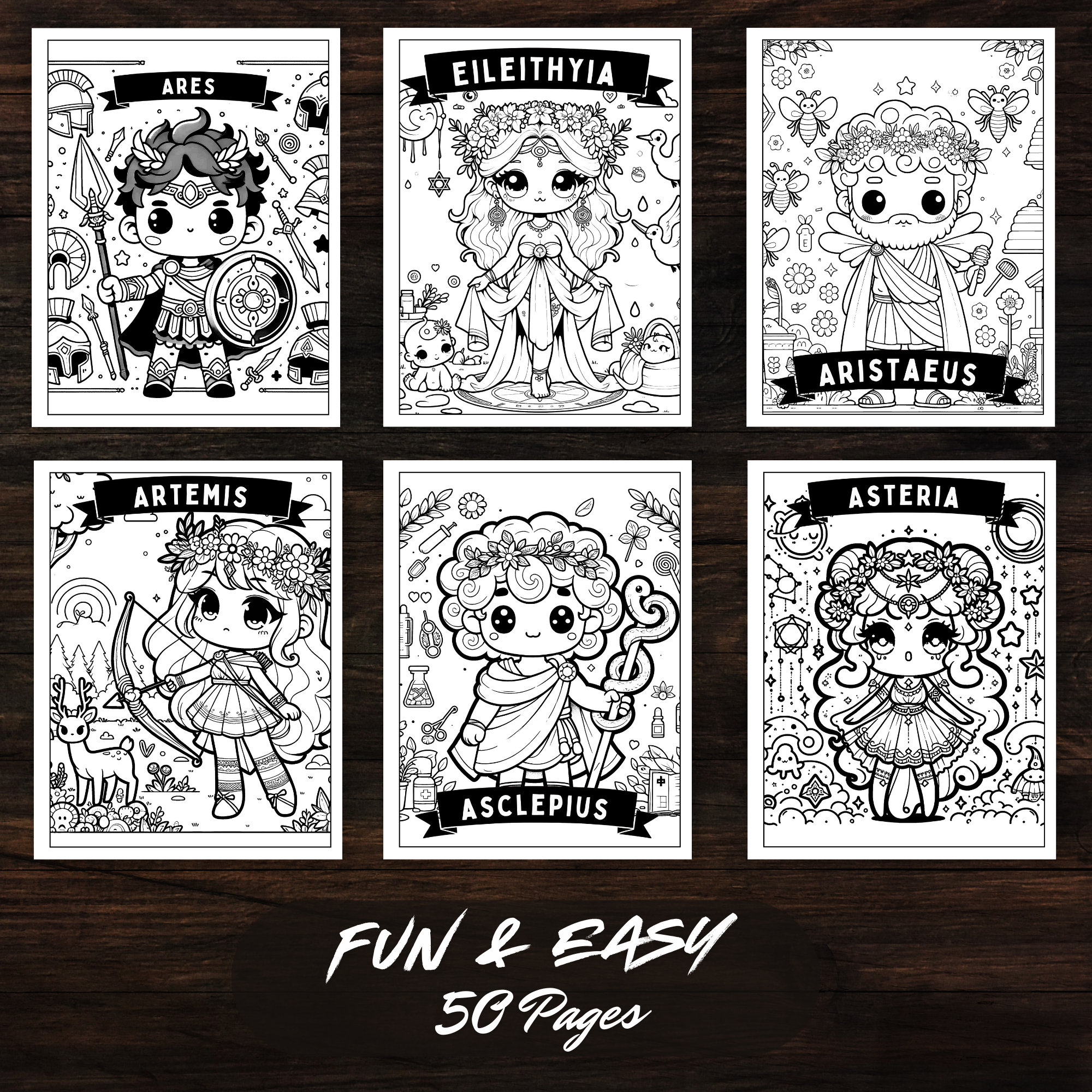 Chibi Style Greek Mythology Coloring Book: 50 Coloring Pages of Greek ...