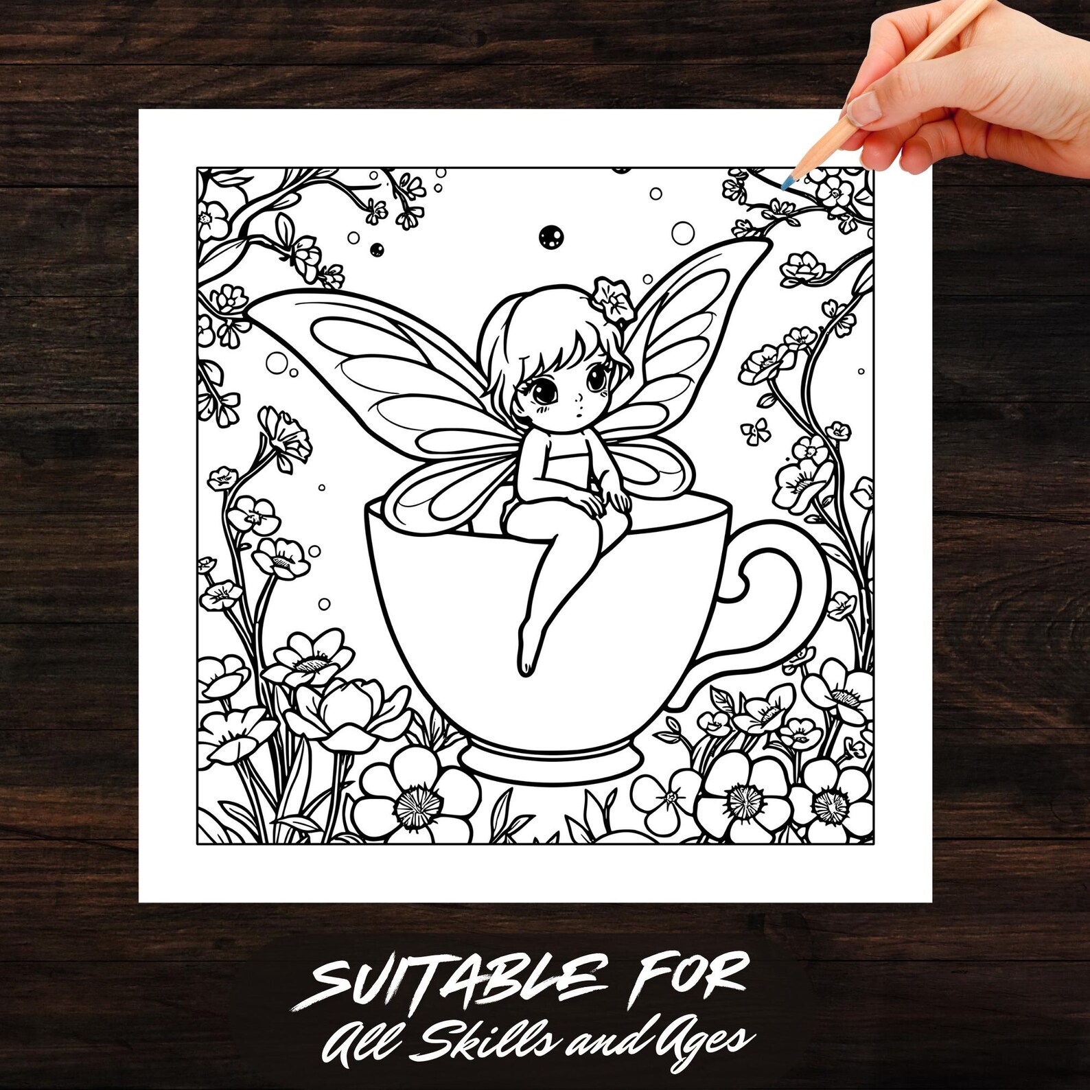 Tea Cup Fairy Coloring Book: 50 Coloring Pages of Miniature Fairies in ...