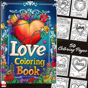 Love Coloring Book: 50 Coloring Pages of Heart Art - Adult Coloring ...