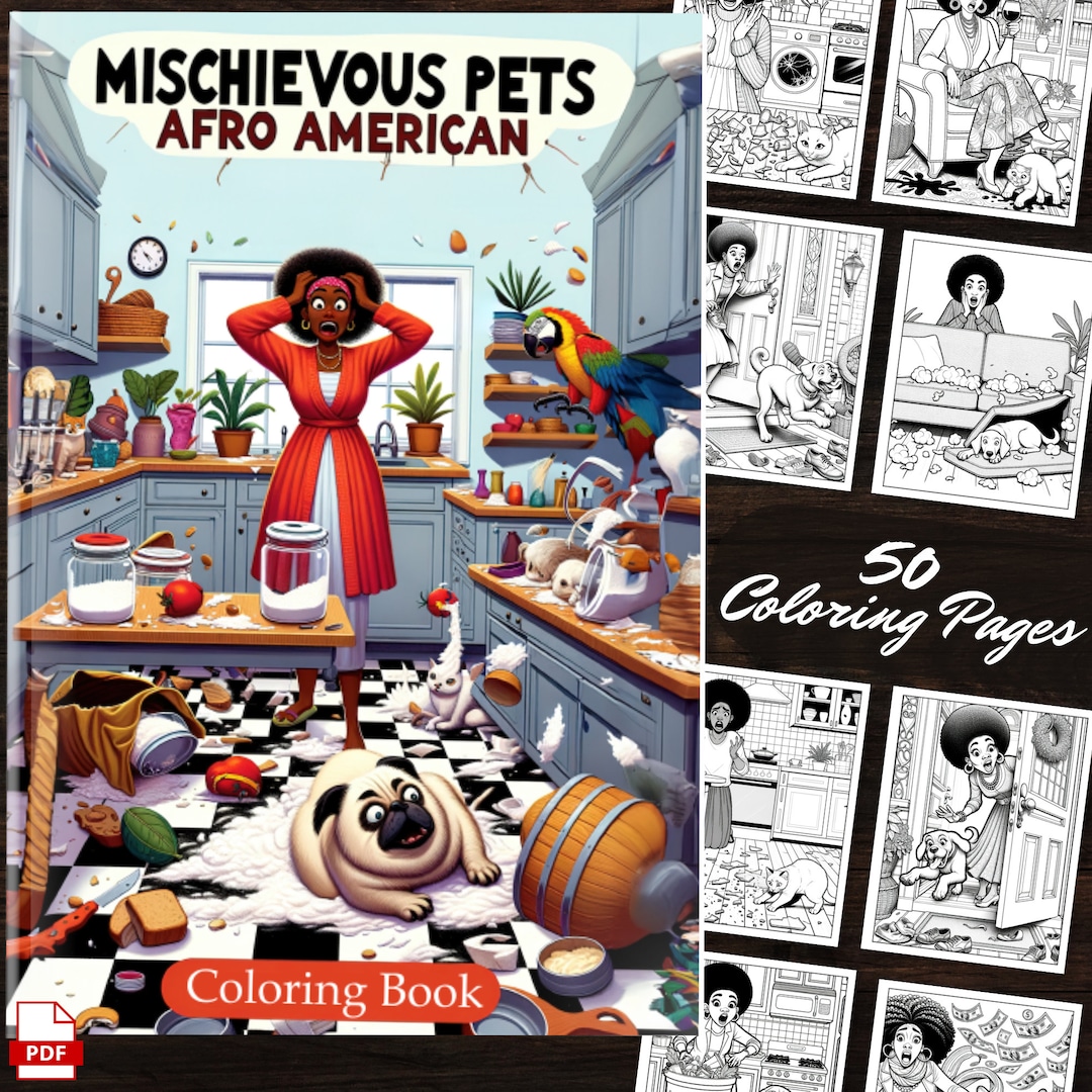 Mischievous Pet Animals Coloring Book: 50 Line Art Coloring Pages Bold ...