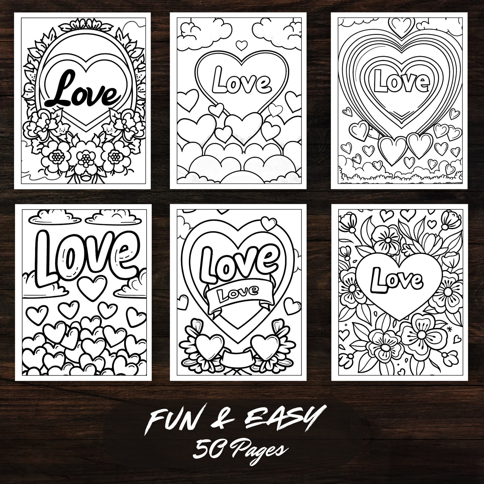 Love Coloring Book: 50 Coloring Pages of Heart Art - Adult Coloring ...