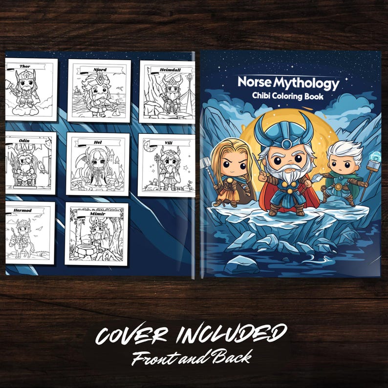 Norse Mythology Chibi Art Cute Coloring Book: 50 Line Art Coloring ...
