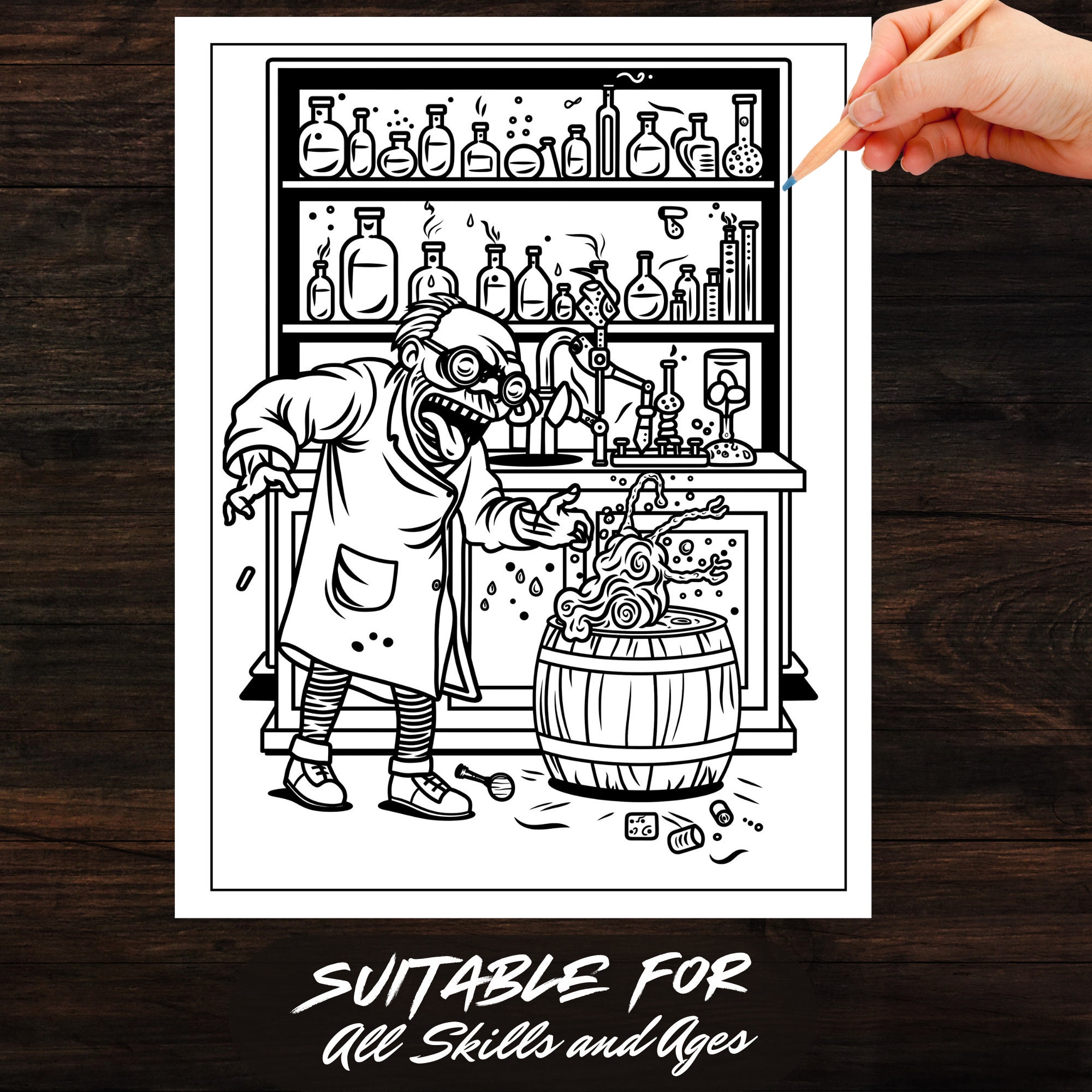 Mad Scientist Coloring Book: 50 Printable Coloring Pages Fun Science ...