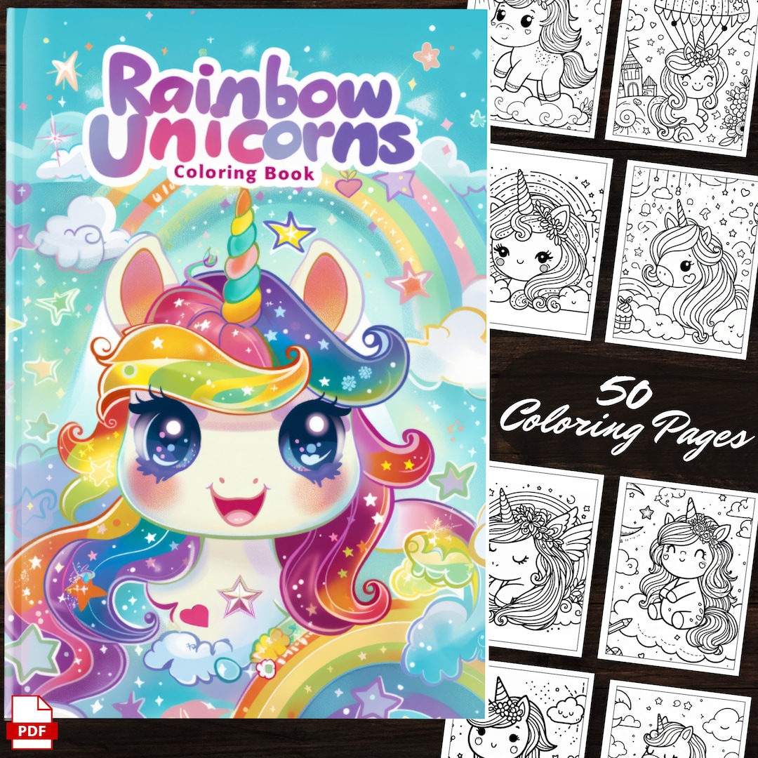 Rainbow Unicorn Coloring Book: 50 Pages of Magical Fantasy Scenes ...