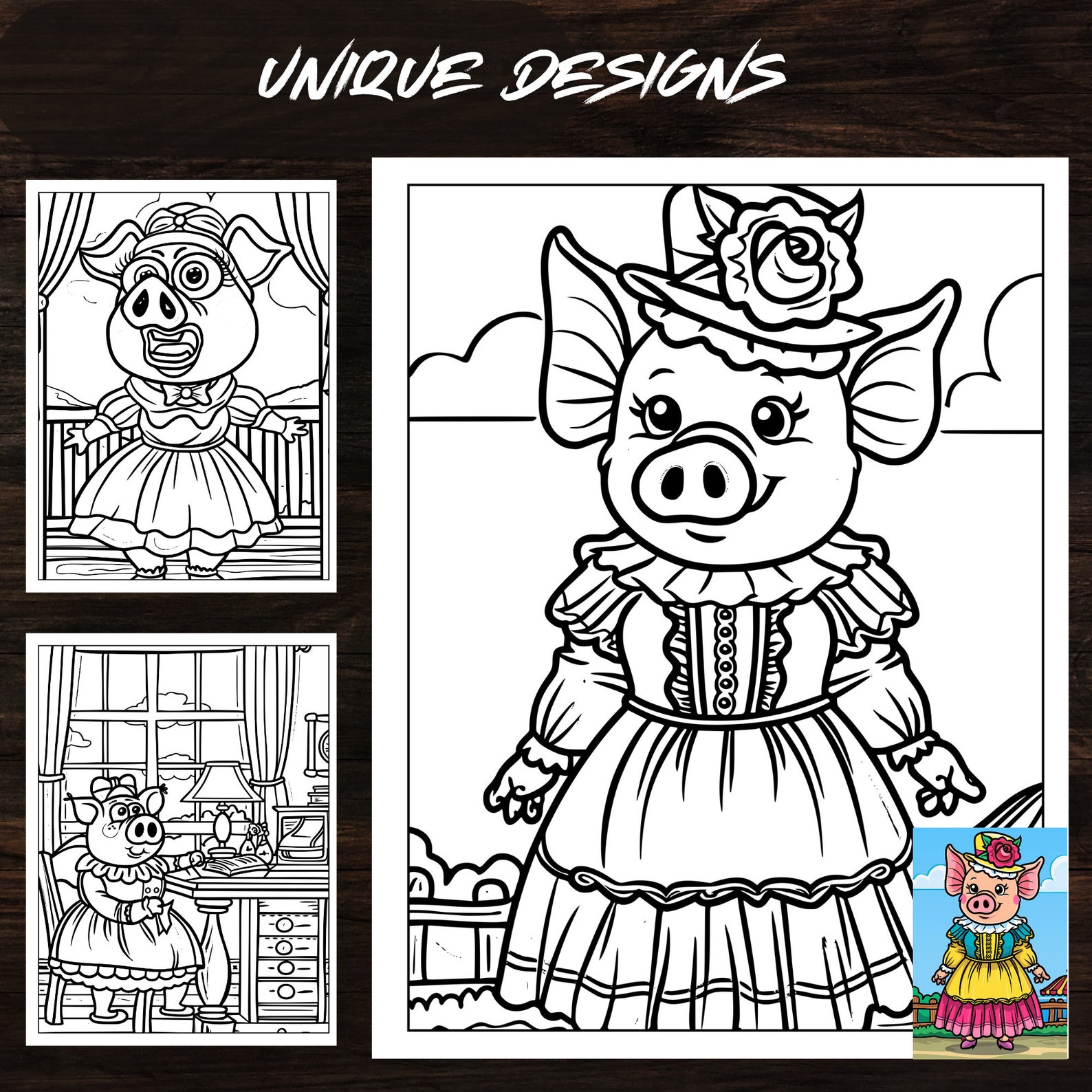 Madame Piggy Coloring Book: 50 Printable Pages of Posh Pigs Vintage Art ...