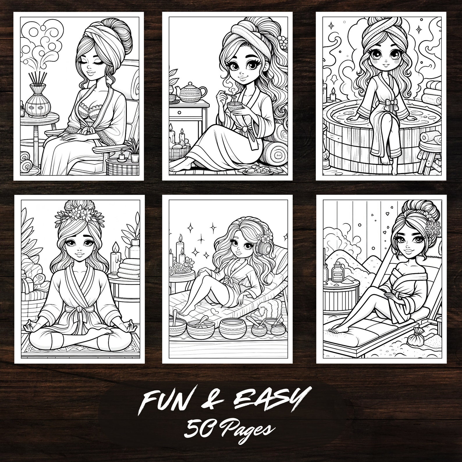 Spa Day Girls Coloring Book: 50 Printable Coloring Pages of Girls Spa ...