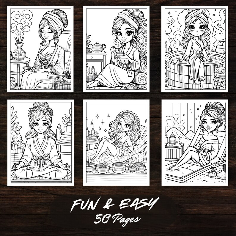 Spa Day Girls Coloring Book: 50 Printable Coloring Pages of Girls Spa ...